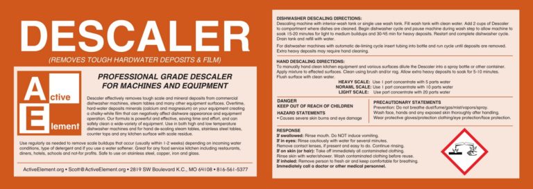 Descaler (1-gallons), Commercial Grade Delimer - Active Element